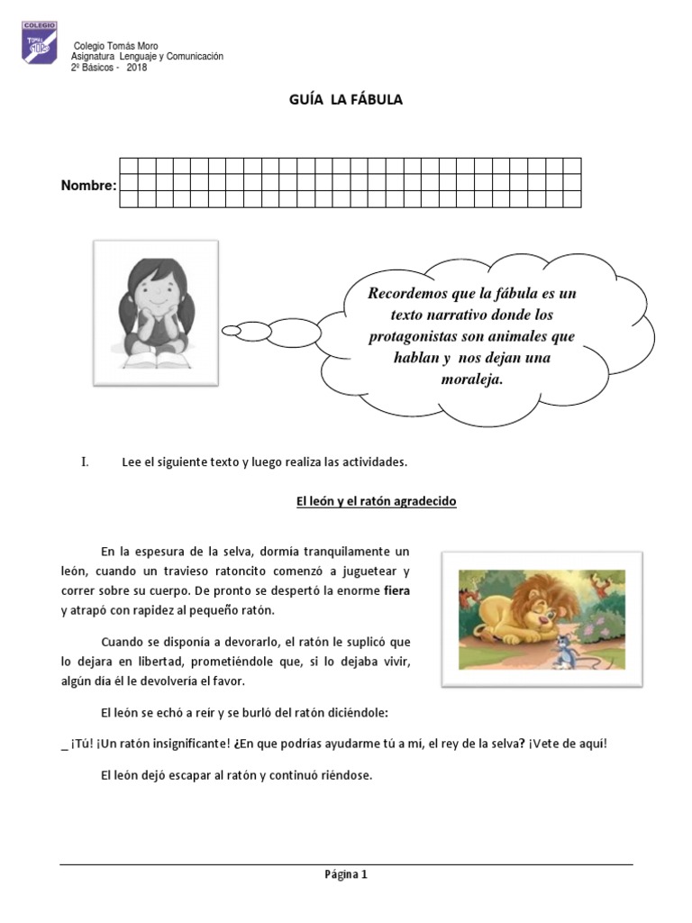 GUIA Fabula El León y El RAtón(ALUMNOS) | Fábula | Ratón