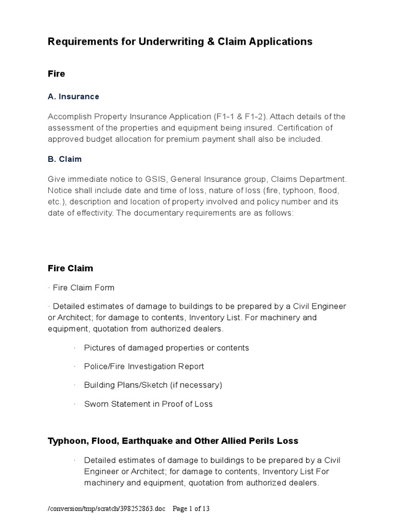 Insurance Claim Requirements Overview | PDF | Property Insurance ...