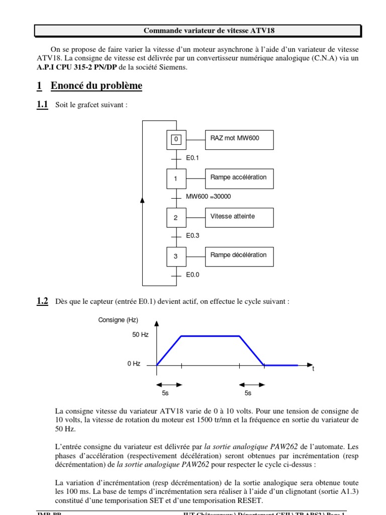 Tp5 Commande Atv18 Et Cna | PDF | Accélération | Électrotechnique