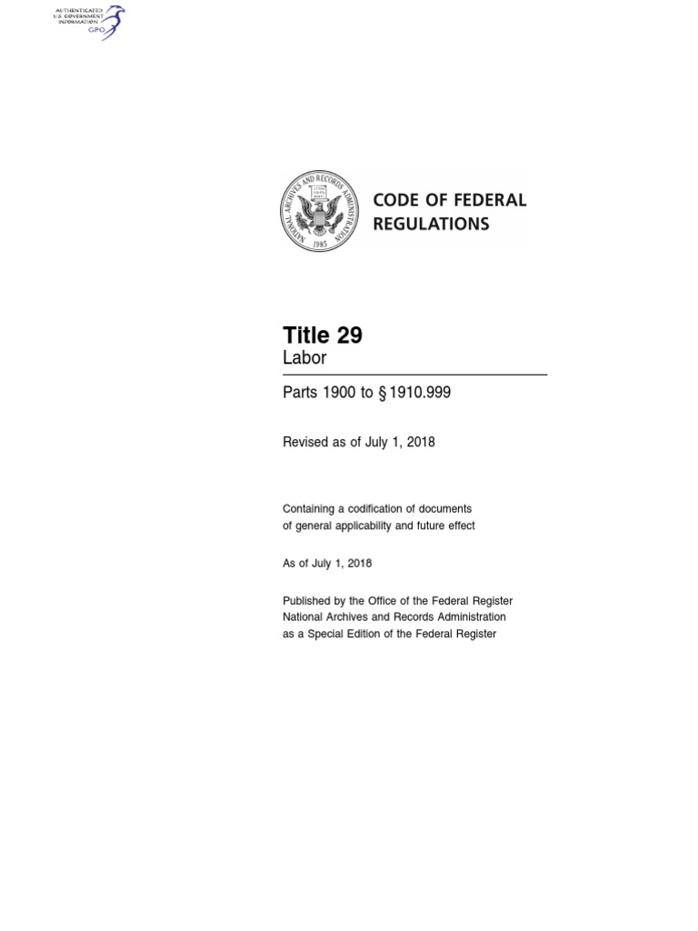 Osha 1910 | PDF | Code Of Federal Regulations | United States Code