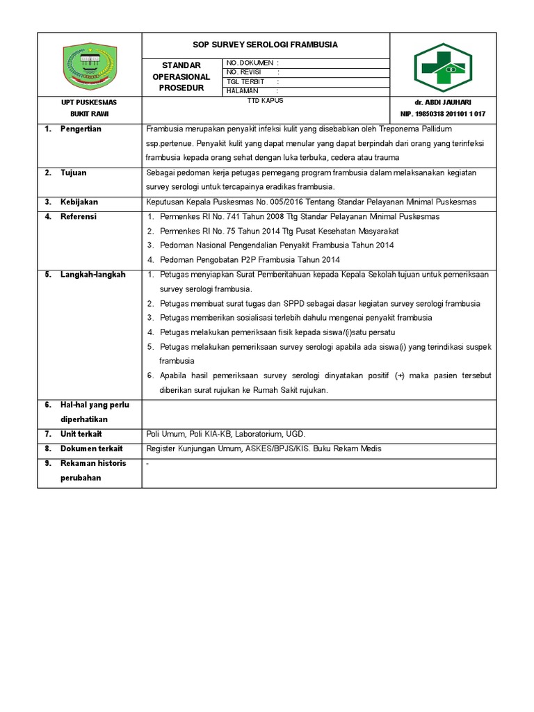 SOP Survey Serologi Frambusia | PDF