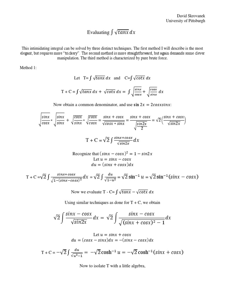SQRT (Tanx) DX PDF | Download Free PDF | Elementary Mathematics | Functions And Mappings