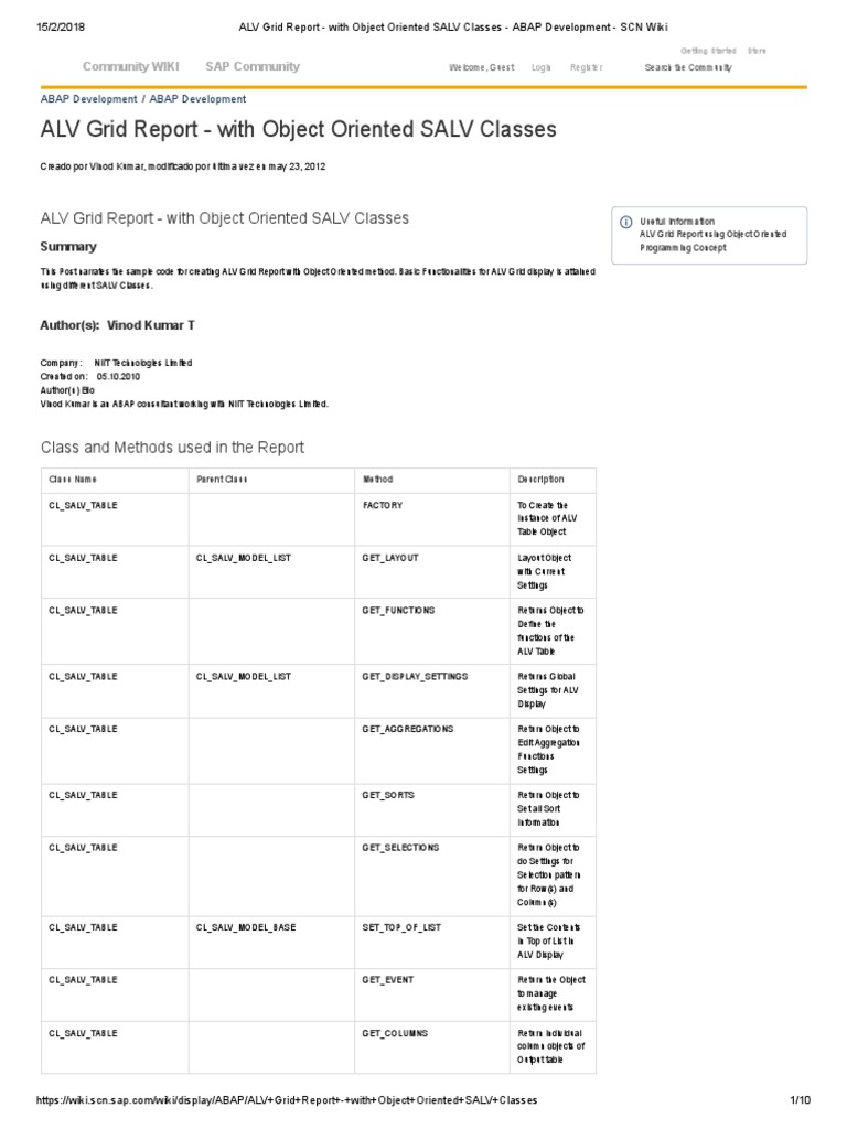 ALV Object Oriented SALV Classes | PDF | Class (Computer Programming) | Object Oriented Programming
