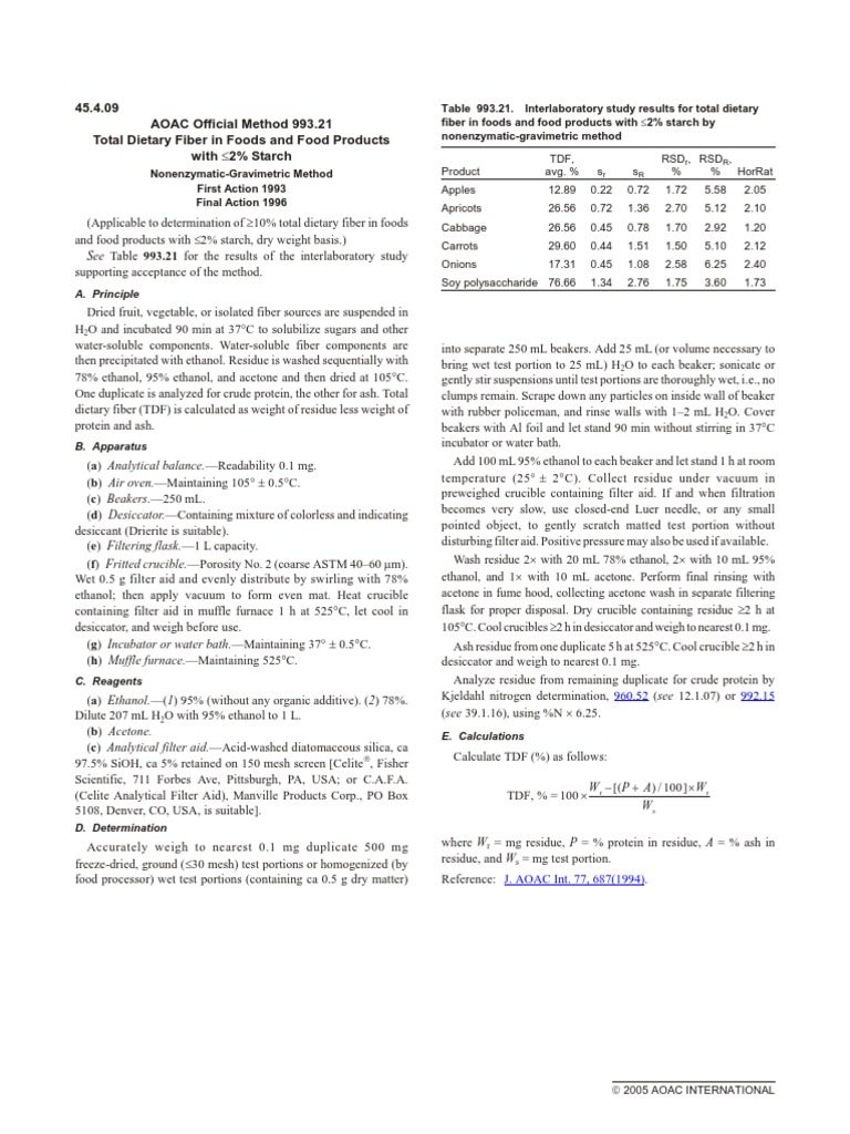 Fiber Aoac PDF | PDF | Dietary Fiber | Diet & Nutrition