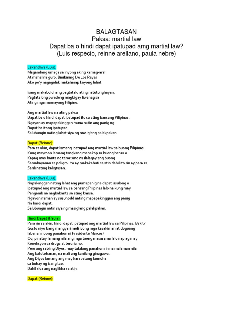 BALAGTASAN Martial Law | PDF