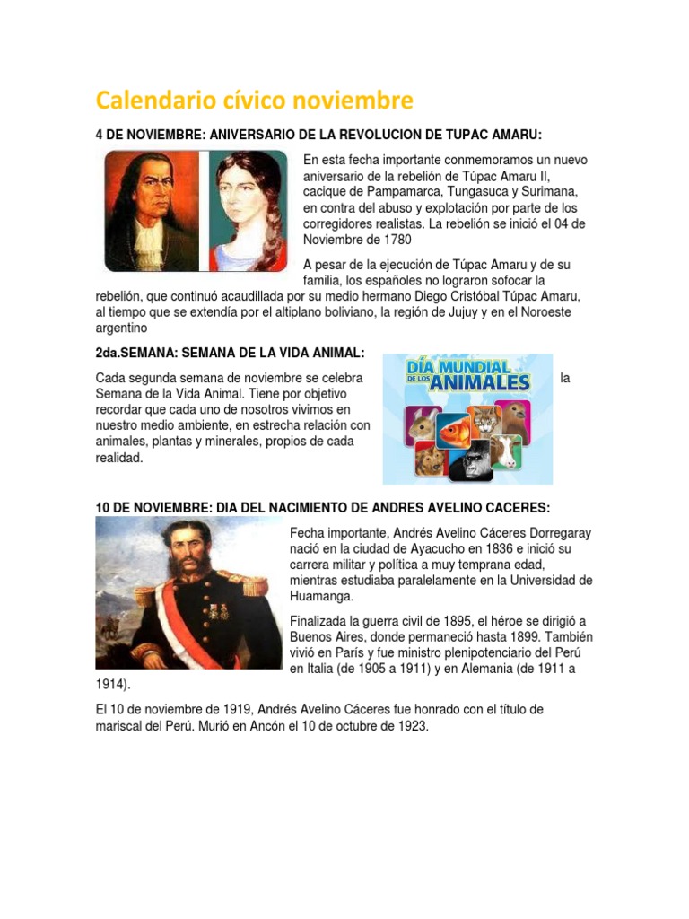 Calendario Cívico Noviembre | PDF | Perú | América del Sur