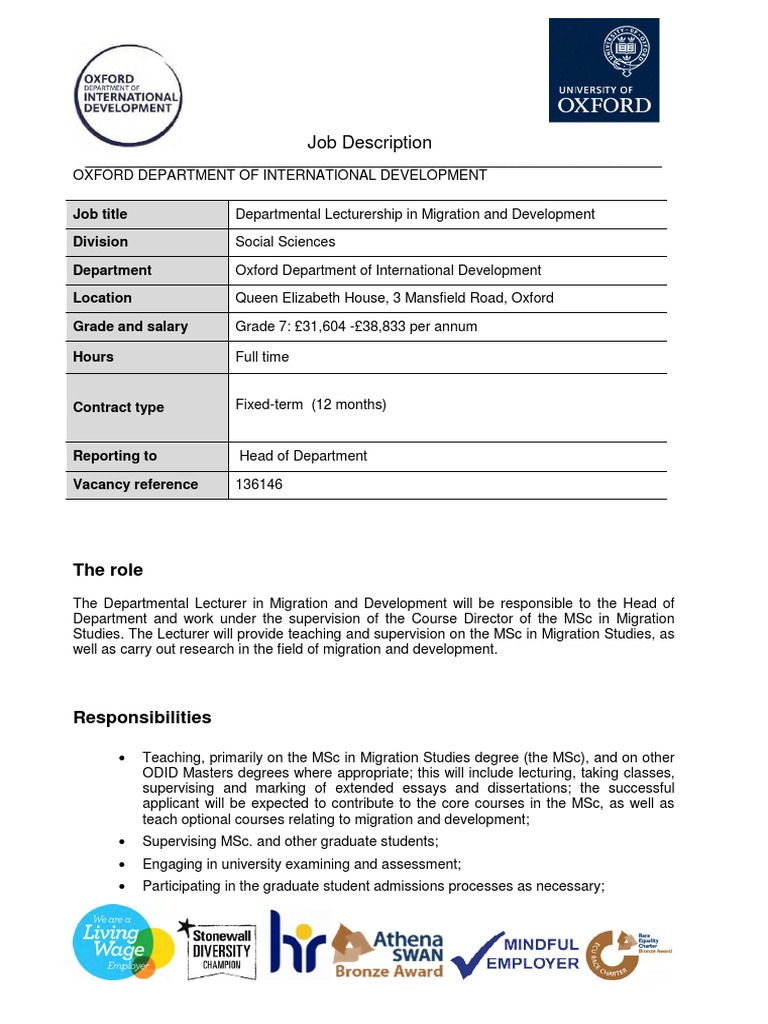 Job Description: The Role | PDF | Doctor Of Philosophy | Master Of Science