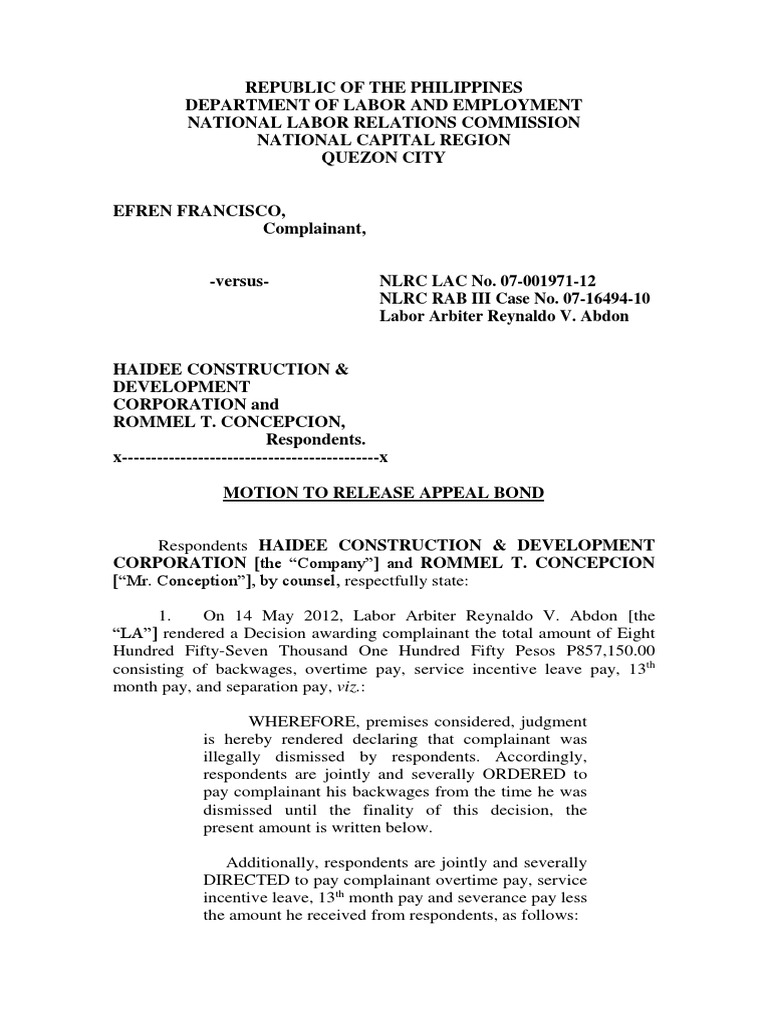 Motion To Release Bond Haidee | PDF | Social Institutions | Social Science