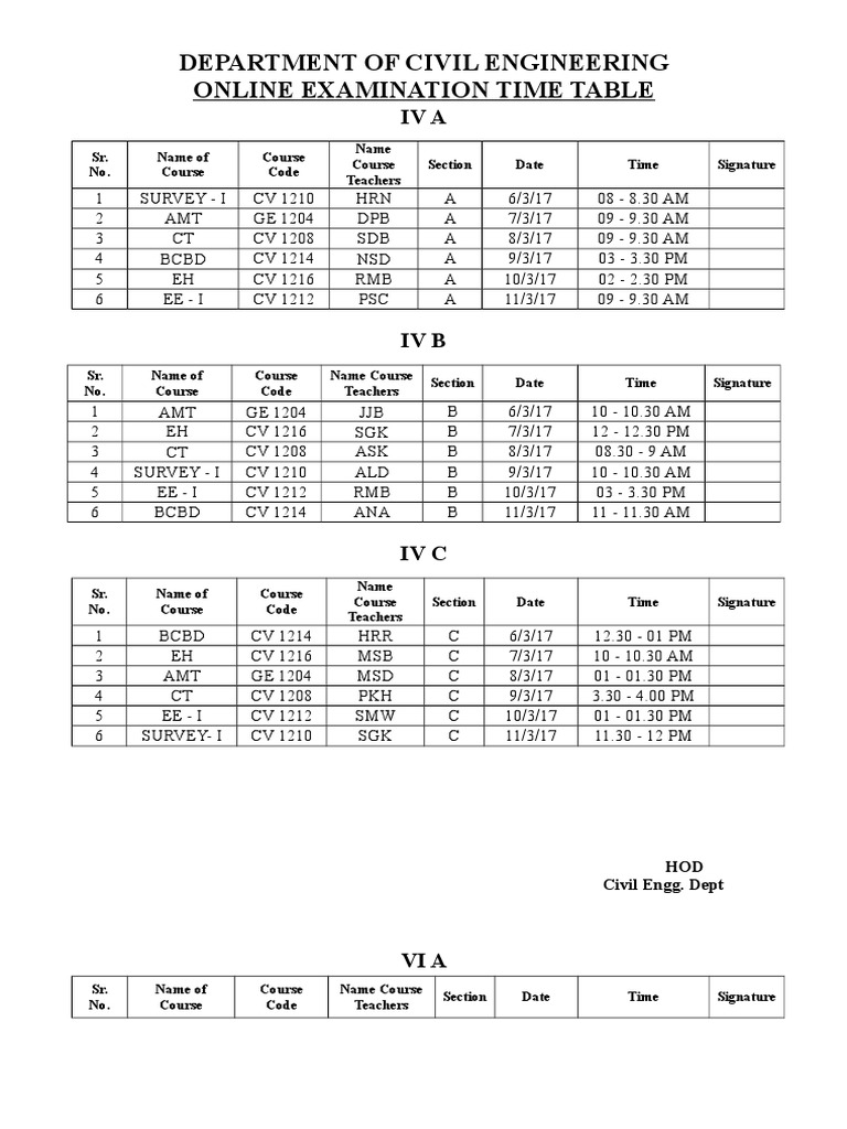 Online Exam Blank Time Table Even 16-17 | PDF