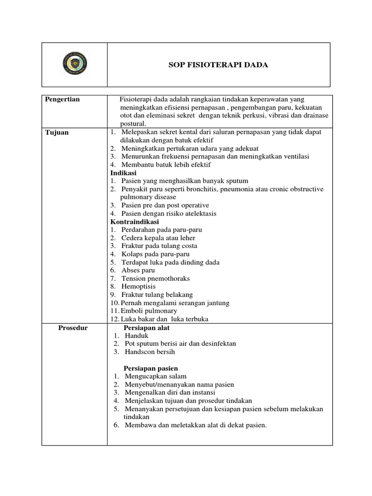 Sop Fisioterapi Dada | PDF