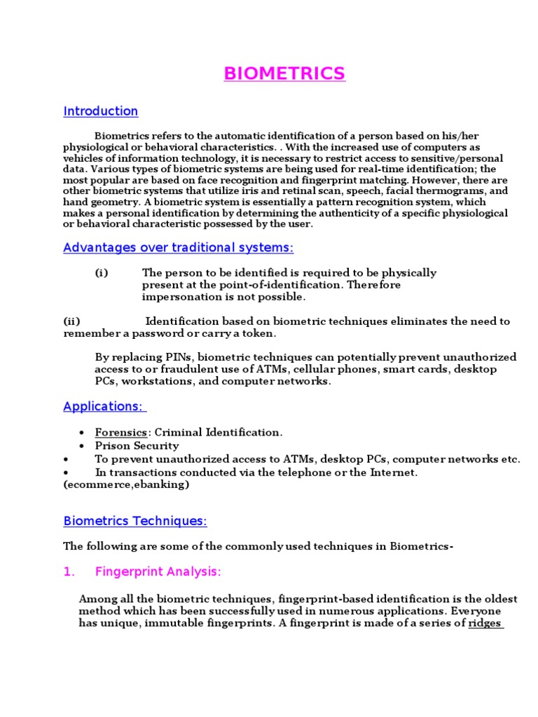 A Comprehensive Overview of Biometric Identification Techniques and ...