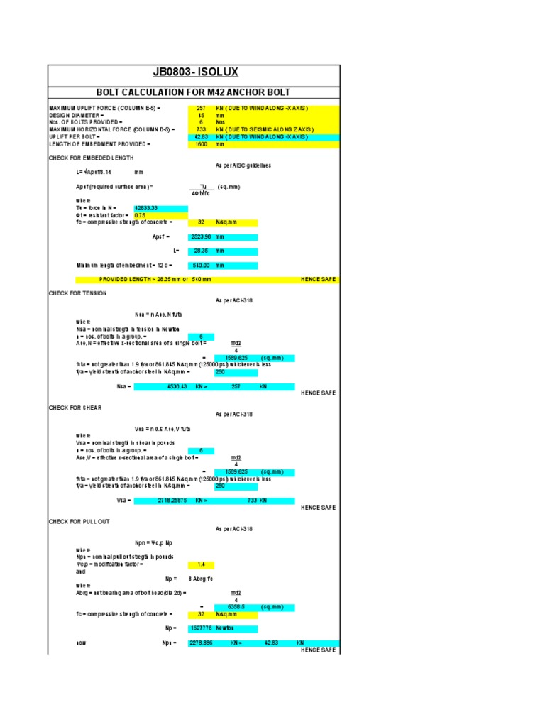 JB0803-ISOLUX: Bolt Calculation For M42 Anchor Bolt | PDF | Screw ...
