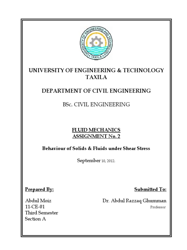 Fluid Mechanics Assignment # 1 | PDF