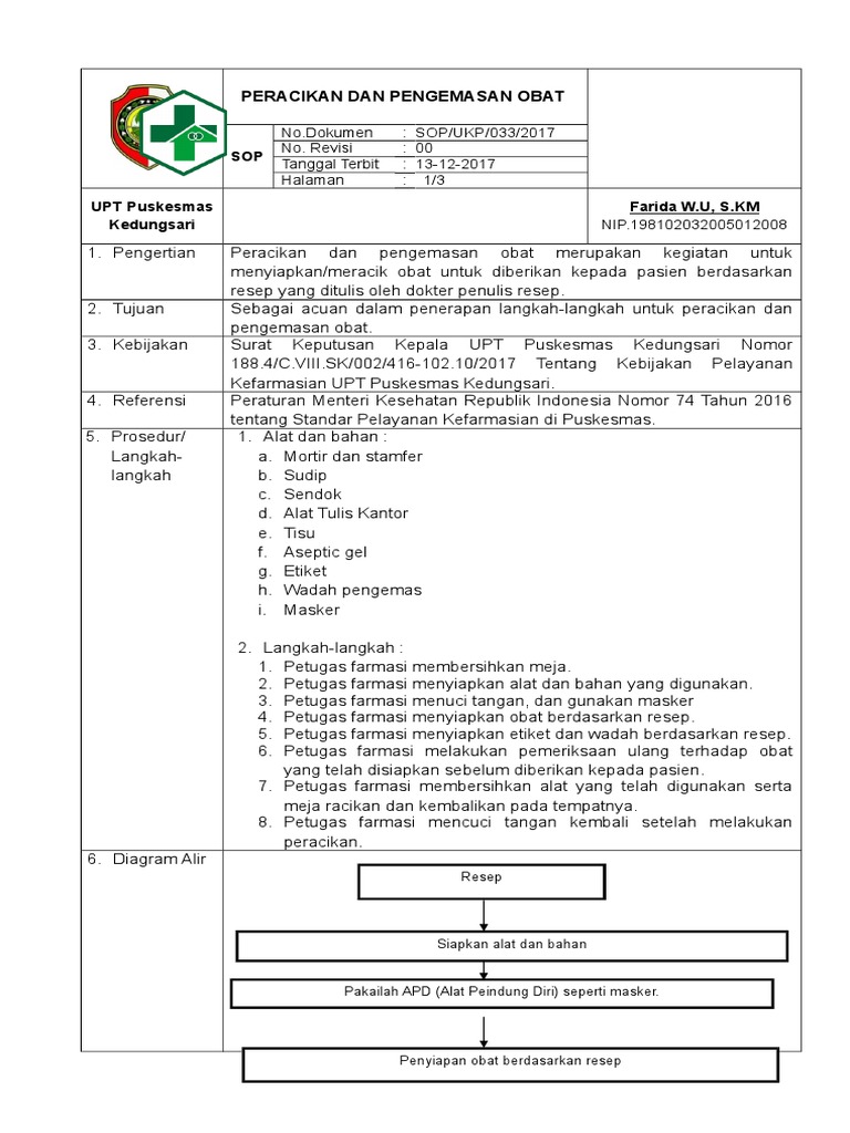 Sop Peracikan Dan Pengemasan Obat New | PDF