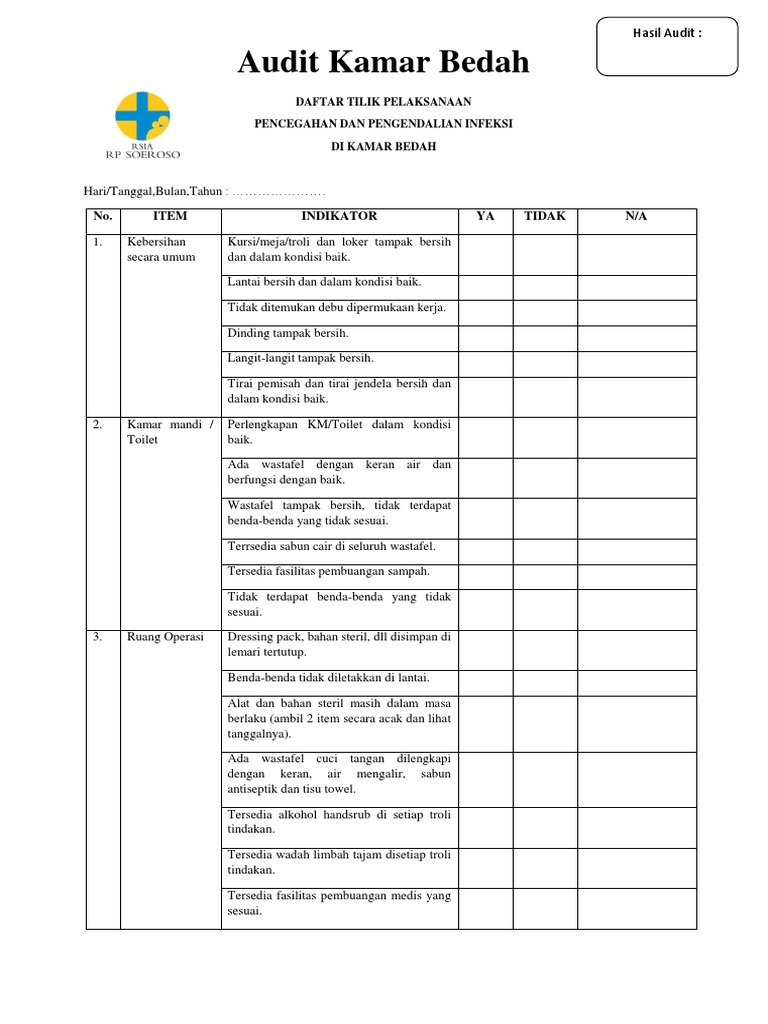 Audit Pencegahan Infeksi Kamar Bedah | PDF