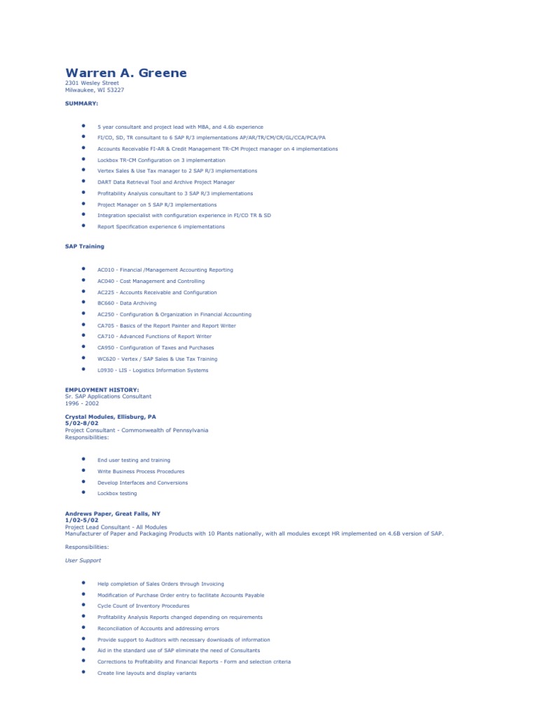 Sap Fico CV Sample | PDF | Credit Card | Accounts Payable