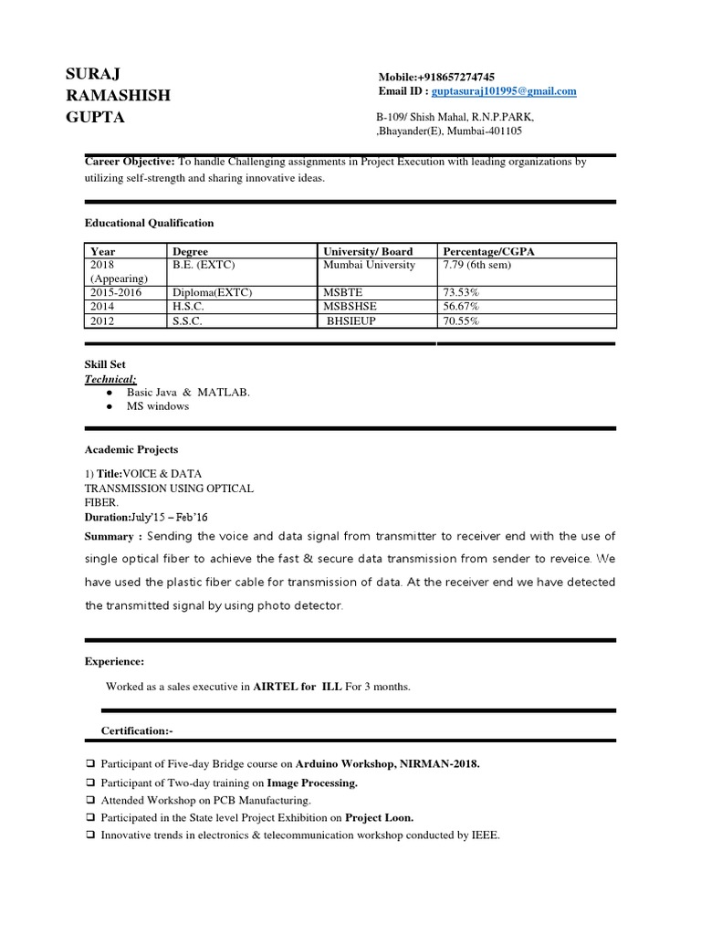 Suraj Resume | PDF | Telecommunications Engineering | Digital Technology