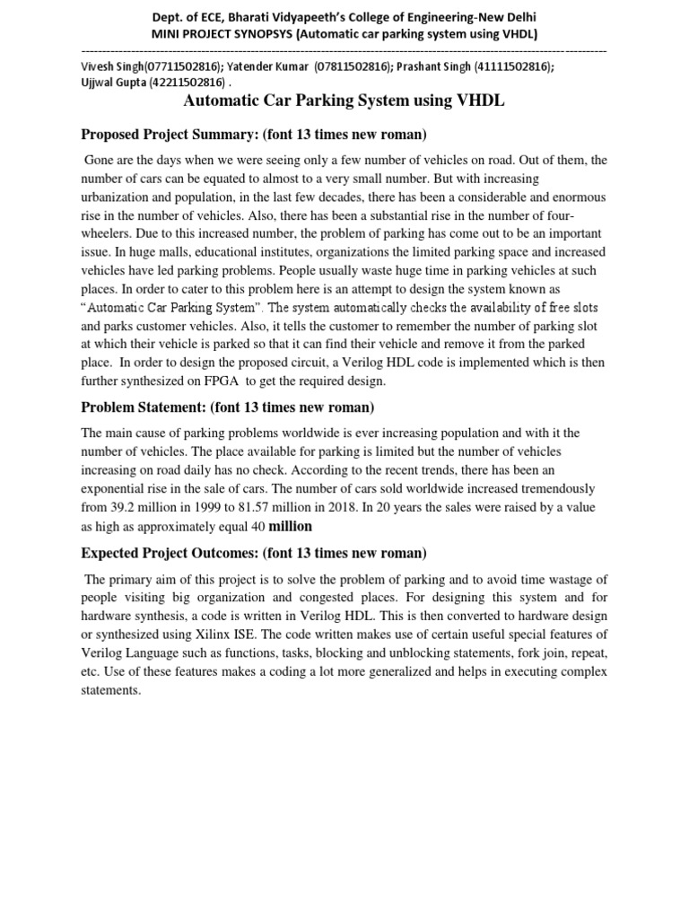 Automatic Car Parking System VHDL Project | PDF | Hardware Description ...