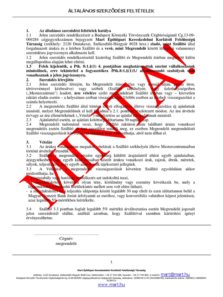 Aszf Minta 1 24081 | PDF