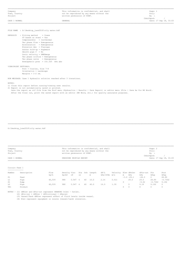 Korf Hydraulic Report | PDF | Pressure | Fluid Dynamics