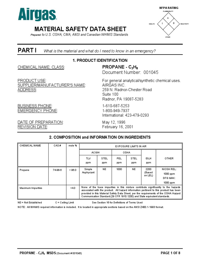 Msds Propane | PDF | Dangerous Goods | Toxicity