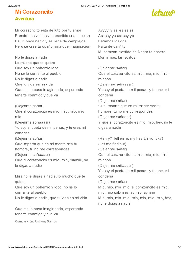 Mi Corazoncito - Aventura (Impresión) | PDF | Música grabada | Música pop