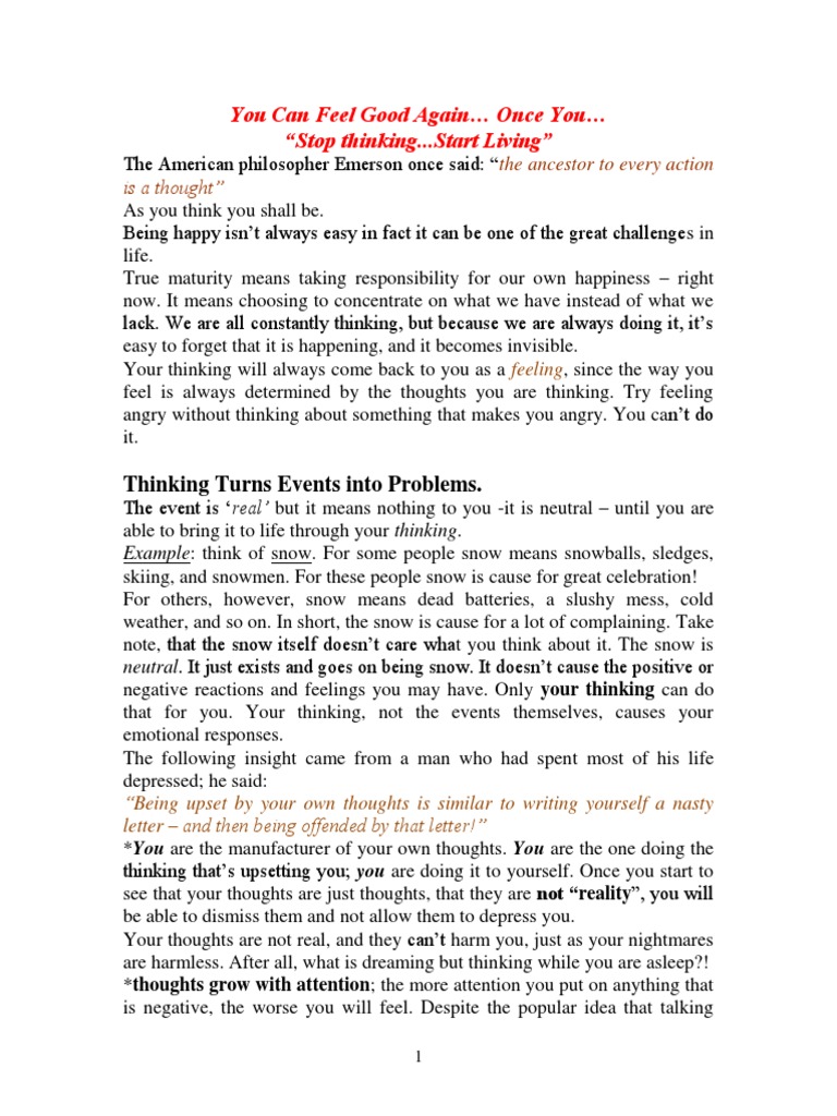 Stop Thinking, Start Living Now | PDF