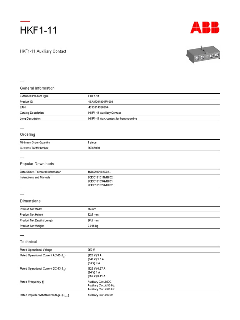 HKF1-11 Auxiliary Contact Overview | PDF | Relay | Switch