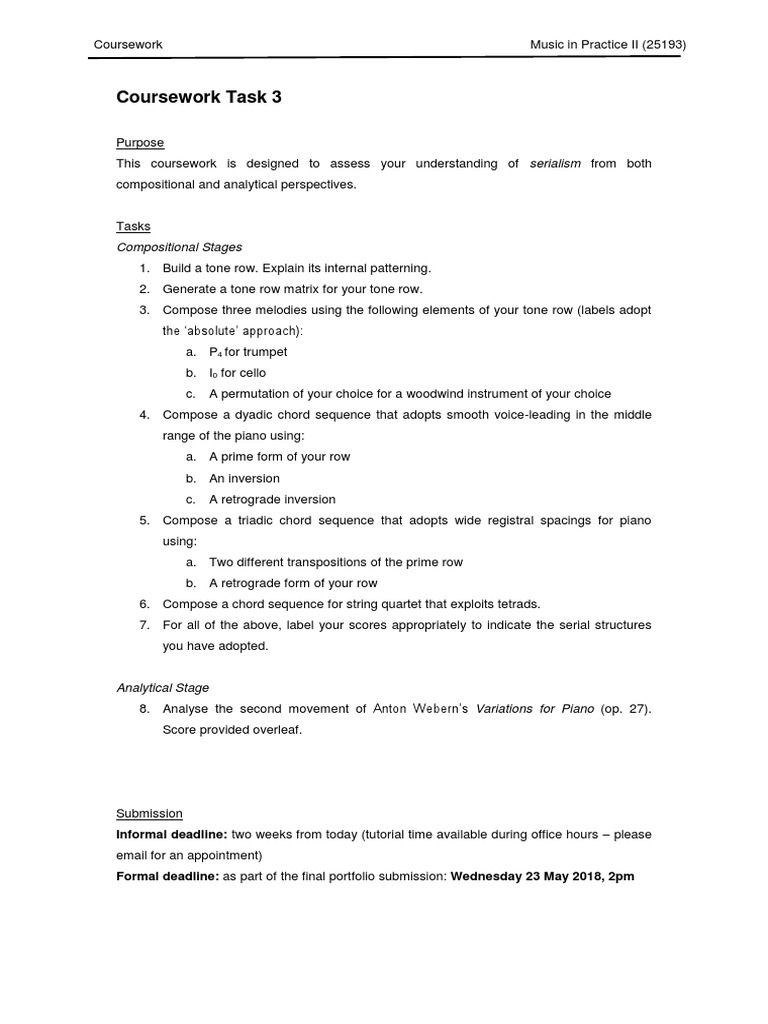 Coursework Task 3: Compositional Stages | PDF