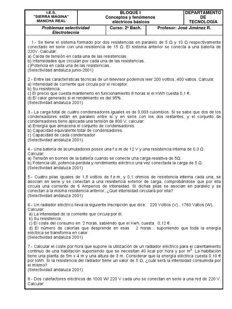 Conceptos y Fenomenos Electricos Basicos | PDF | Resistencia Eléctrica y Conductancia | Energia ...