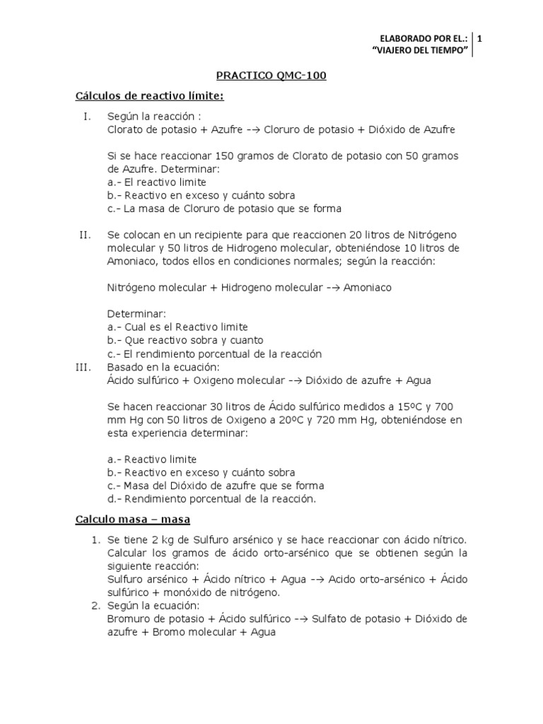 Practico QMC | PDF | Ácido sulfúrico | Cloro