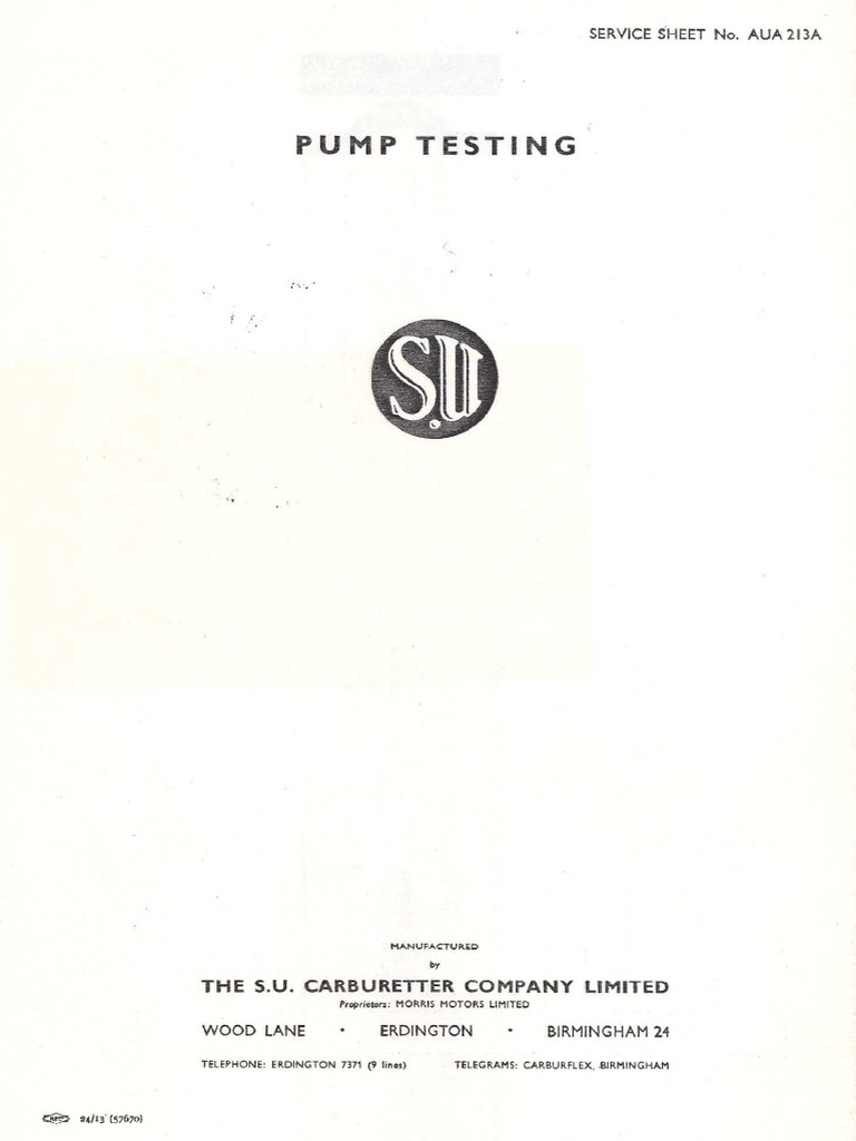 SU Fuel Pump Testing Service Sheet AUA 213A | PDF