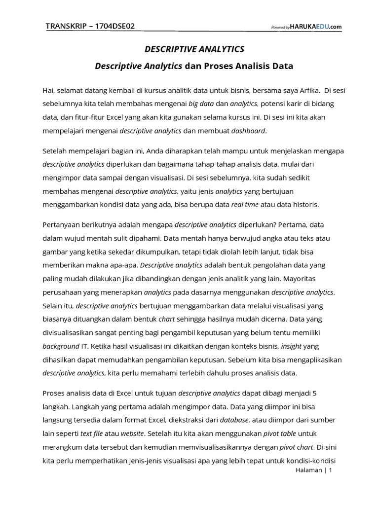 Descriptive Analytics Dan Proses Analisis Data | PDF