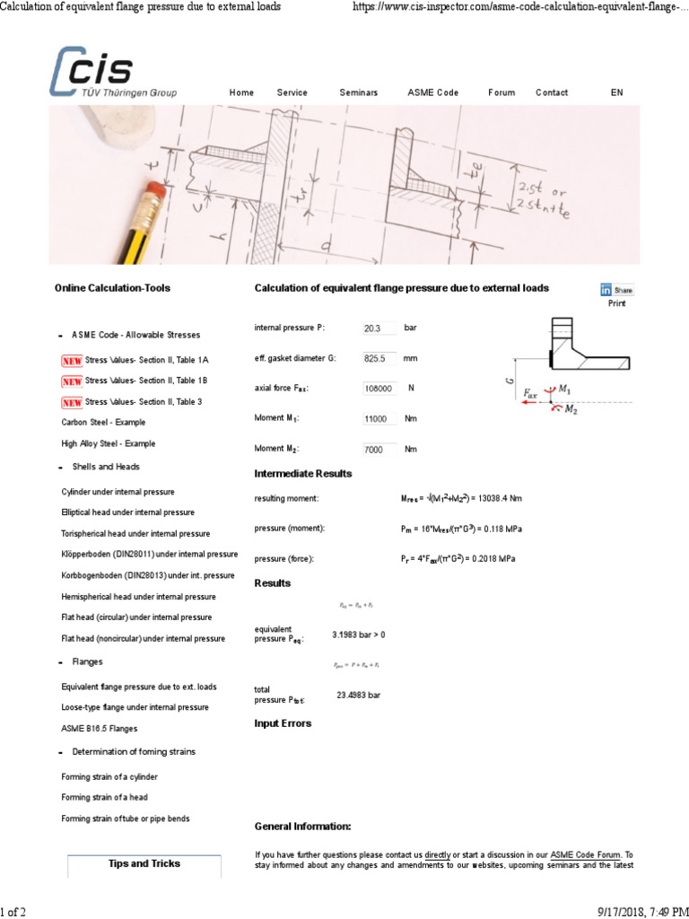 Online Calculation-Tools Calculation of Equivalent Flange Pressure Due ...
