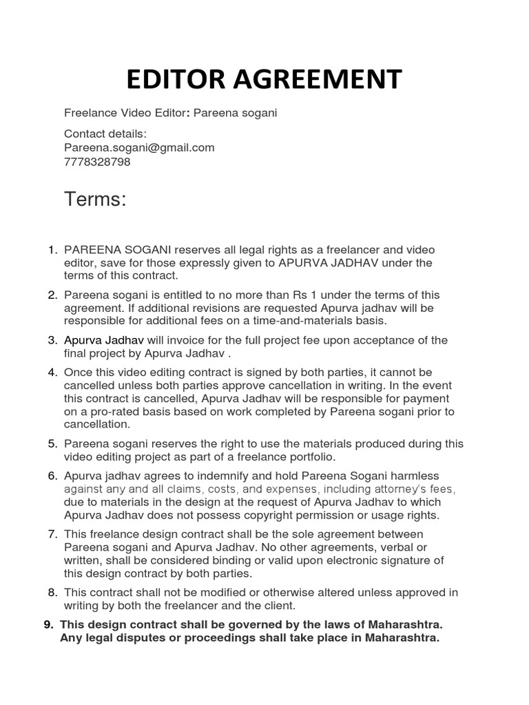 Editor Agreement: Terms | PDF