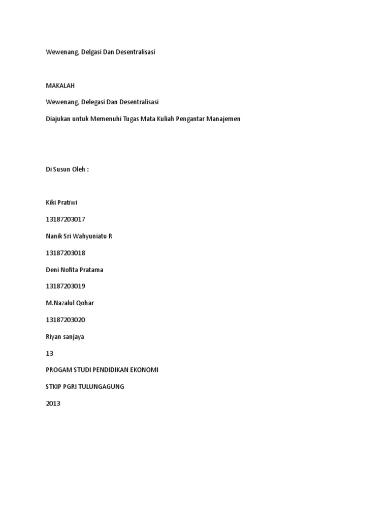 Wewenang, Delegasi Dan Desentralisasi | PDF | Karier & Perkembangan