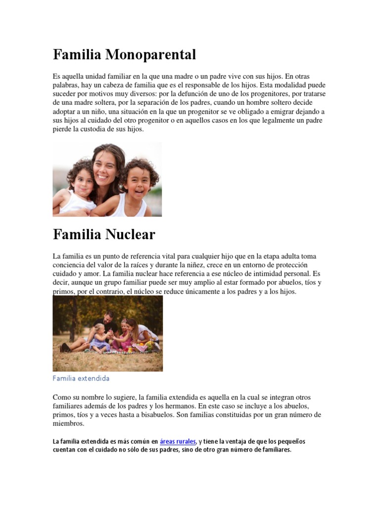 Tipos de Familias, Monoparentales, Nucleares | PDF