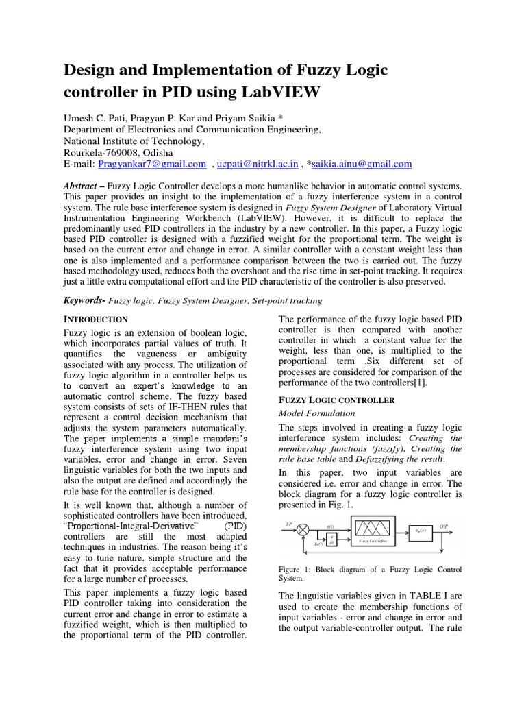 Design and Implementation of Fuzzy Logic Controller in PID Using LabVIEW | PDF | Control Theory ...