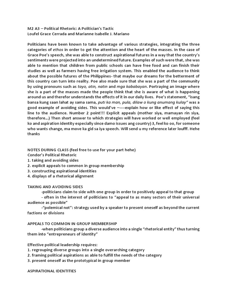 Political Rhetoric in Grace Poe's Speech | PDF | Psychology | Semiotics