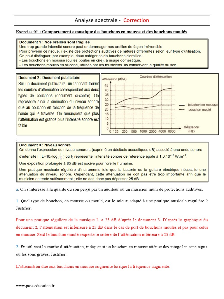 Bouchons auditifs : Comparaison acoustique | PDF | Hauteur (musique) | Son