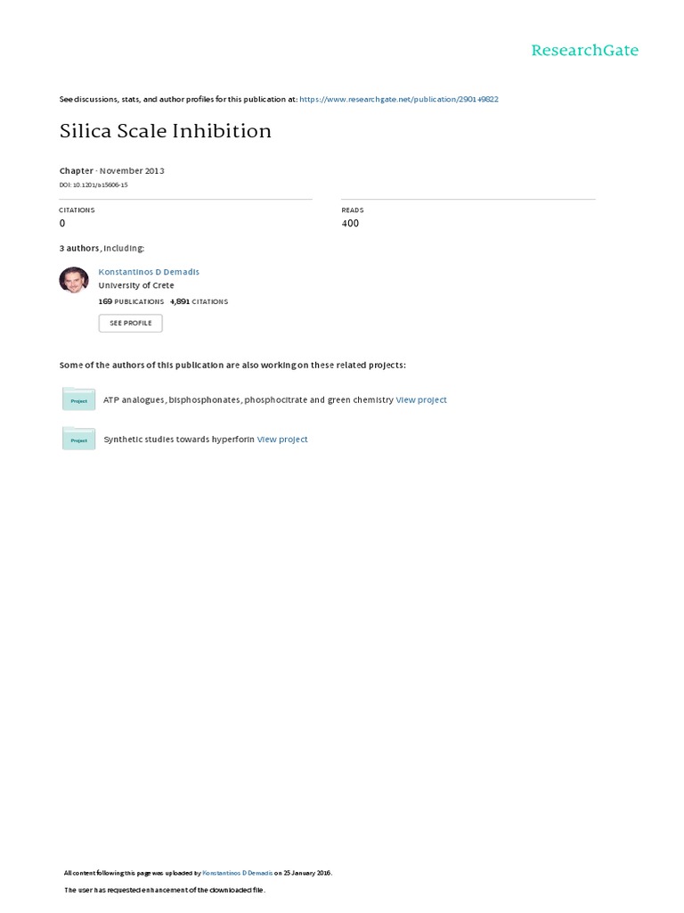 Silica Scale Inhibition: November 2013 | PDF | Silicon Dioxide ...