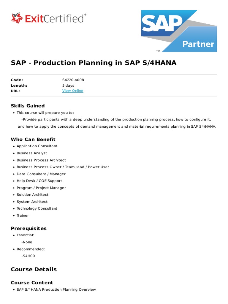 Production Planning in Sap S4hana | PDF | Sap Se | Business Process