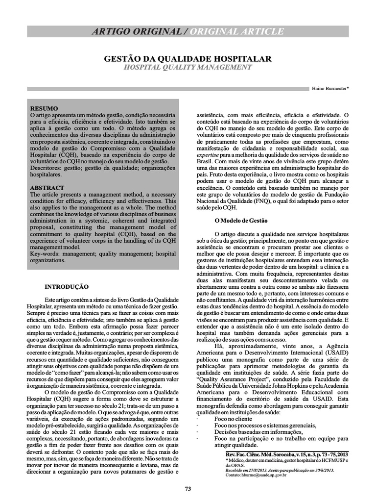 Gestão Da Qualidade Hospitalar | PDF | Qualidade (negócios) | Hospital