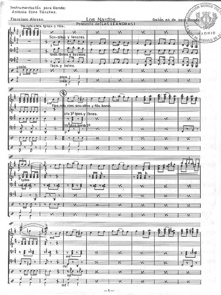 Los Nardos (Pasacalle de Las Leandras) - Francisco Alonso | PDF