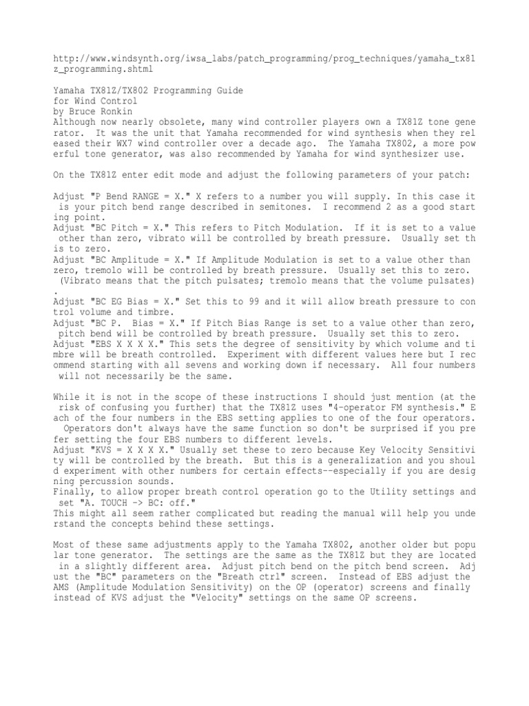 Yamaha TX81Z-TX802 (4 Operator) Programming Guide | PDF | Synthesizer ...
