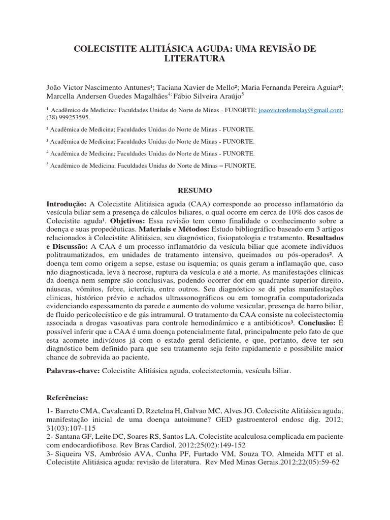 Colecistite Alitiásica Aguda | PDF | Medicina Clínica | Especialidades ... Colecistite Alitiásica Aguda | PDF | Medicina Clínica | Especialidades ...