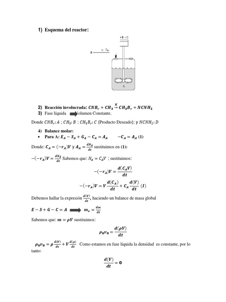 Primer Parcial de Reactores Ejercicio 1 | PDF | Cinética química | Reactor Quimico