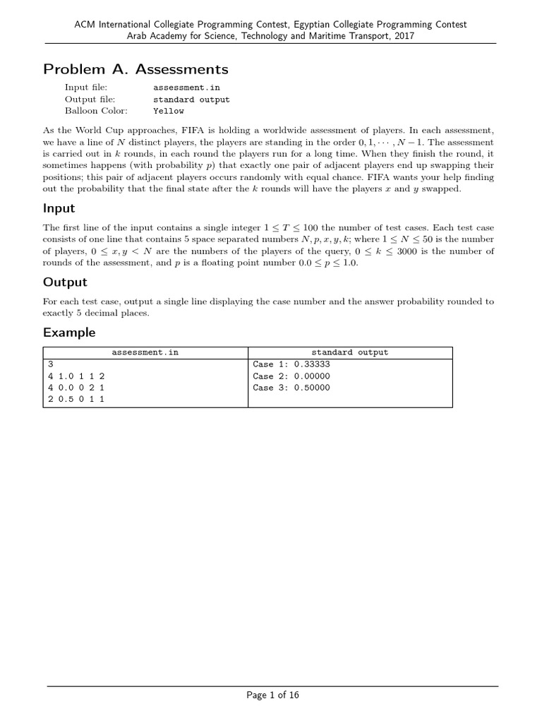 Egyptian Collegiate Programming Contest 2017 | PDF | Numbers | Matrix ...