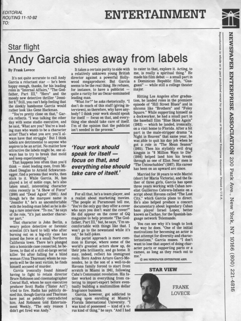 Andy Garcia Interview