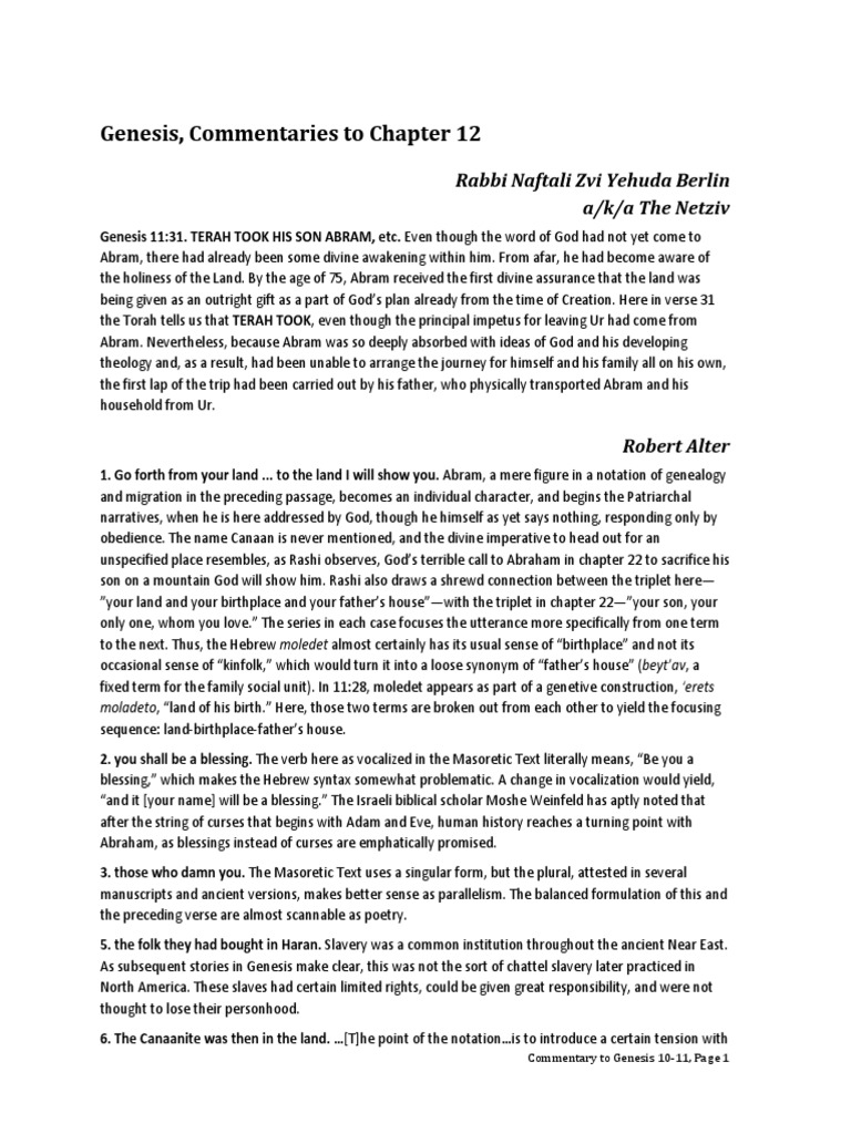 Genesis, Commentaries To Chapter 12: Rabbi Naftali Zvi Yehuda Berlin A ...